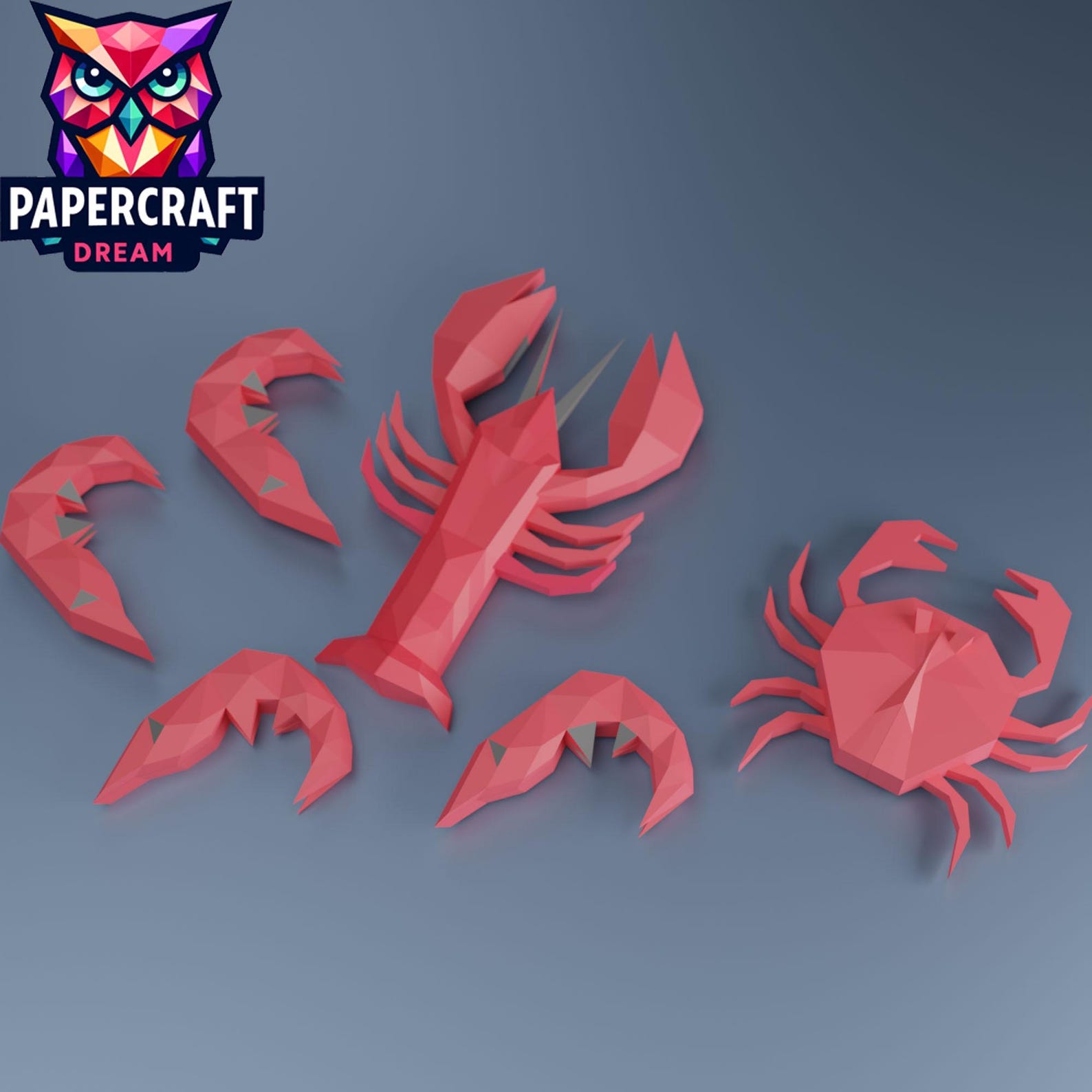 Shrimp Prawn 3d Papercraft - Low Poly Diy Paper Model Template (pdf ...