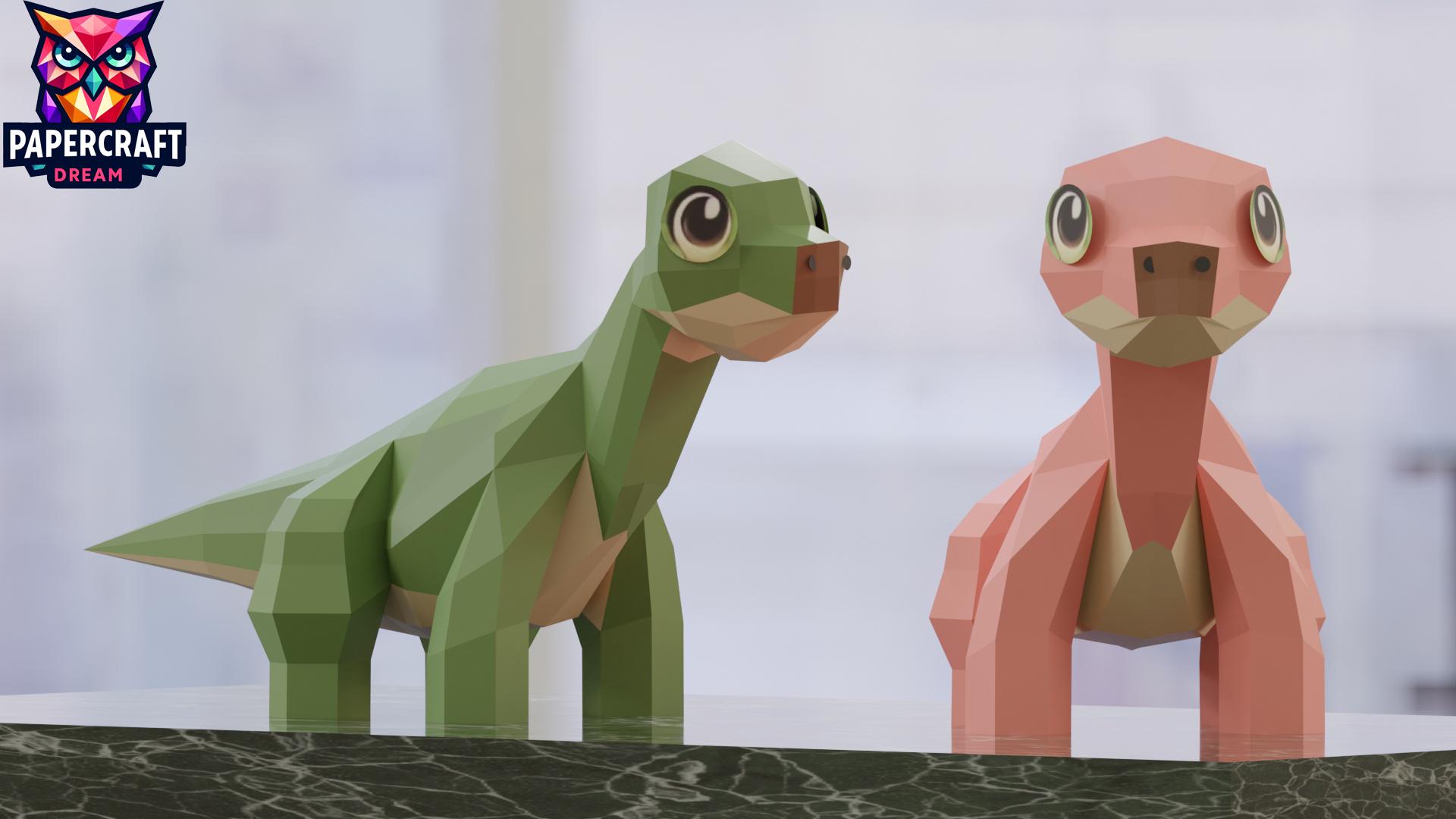 Baby Brachiosaurus Dinosaur Papercraft Template/ Educational Game/ Low ...