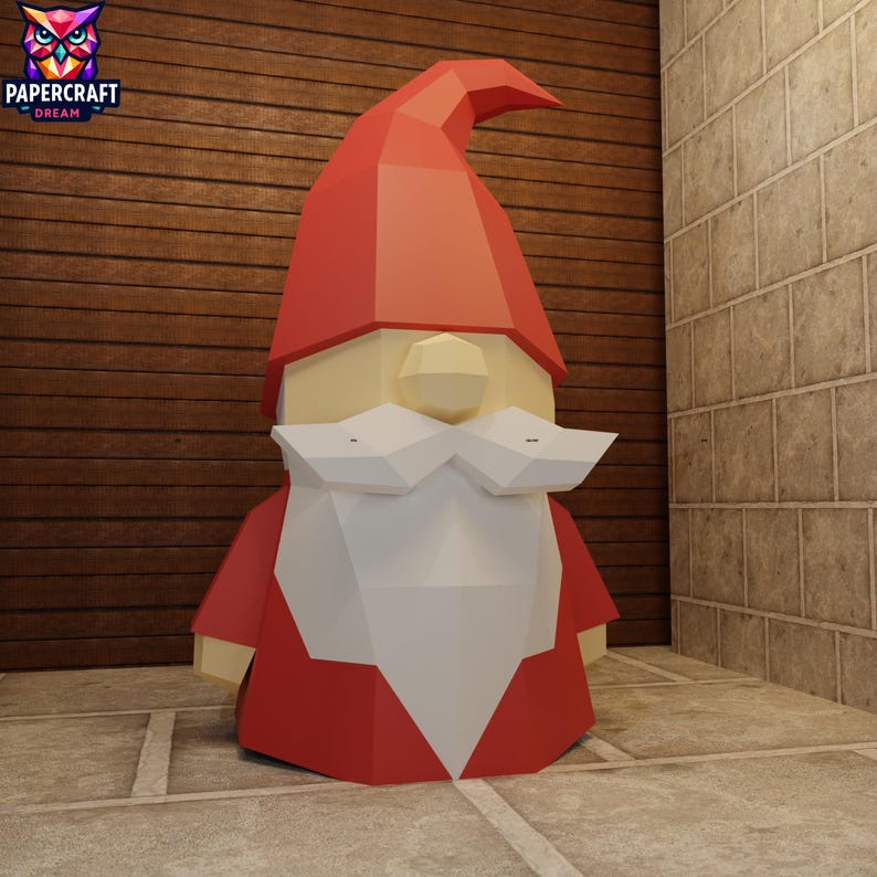 Gnome 3D Papercraft Template: Diy Santa Claus Low Poly Christmas Decor ...
