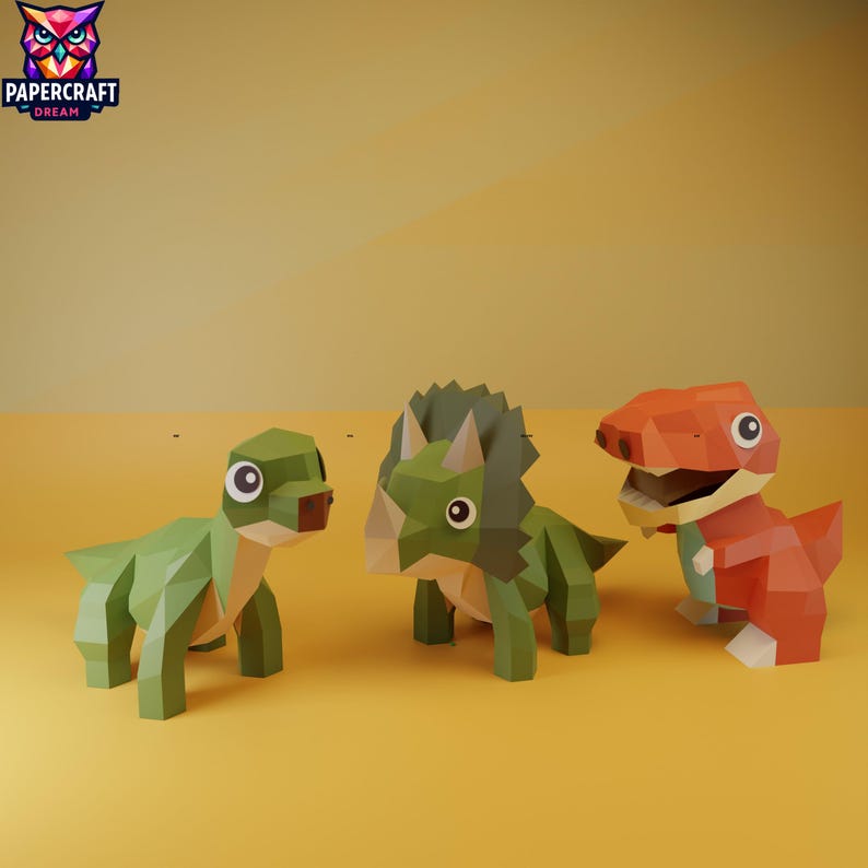 Dinosaur Papercraft Baby - Low Poly Brachiosaurus Triceratops T-rex ...