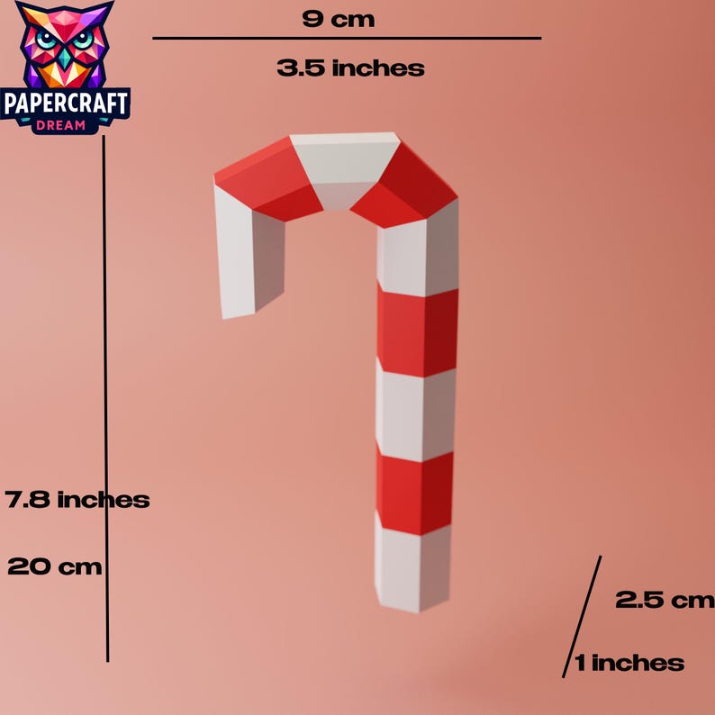 Candy Cane 2 Xmass Circut PDF SVG 3D Low Poly Papercraft Pattern ...