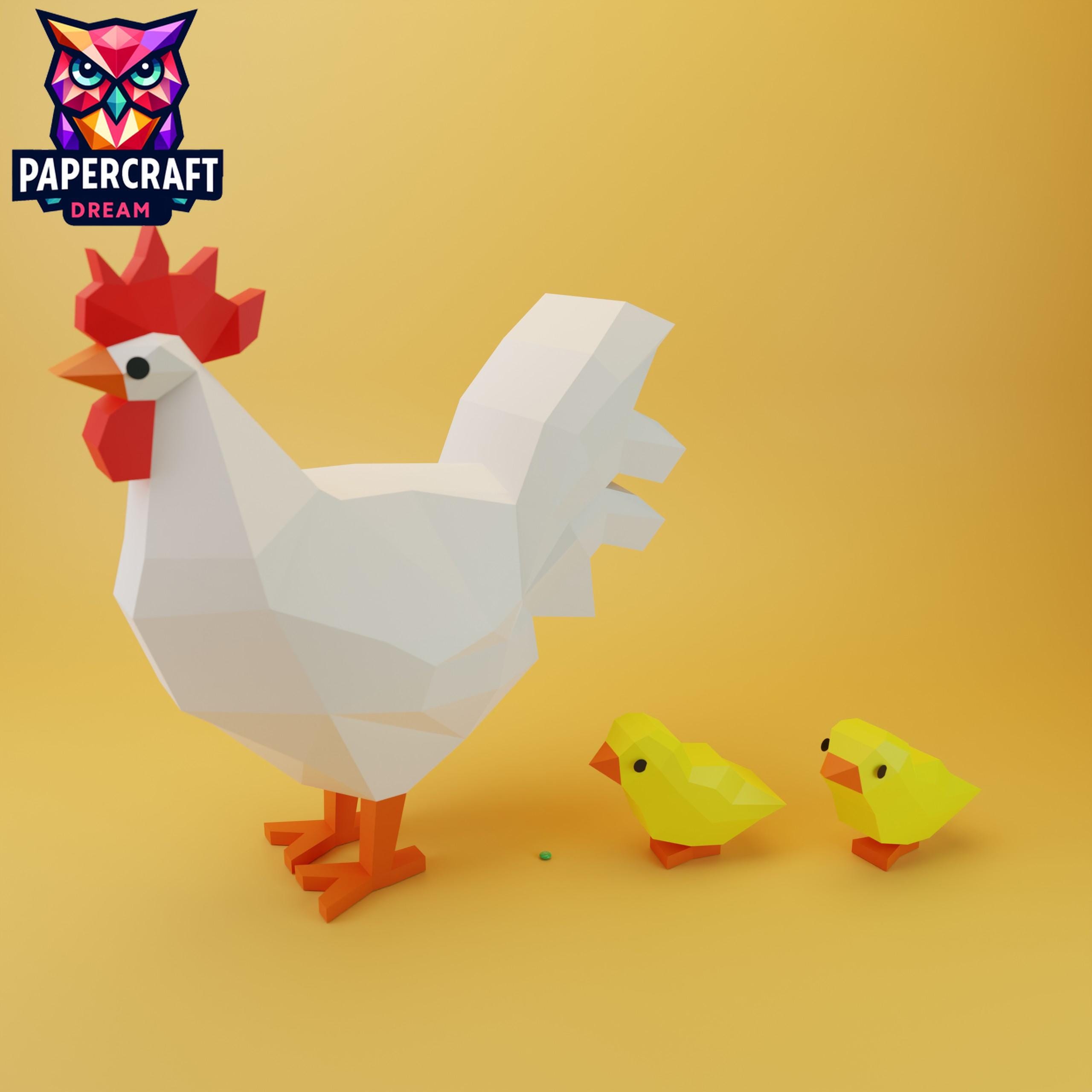 Chicken 3D Papercraft– DIY Chicken Origami,low Poly Chicken Family ...