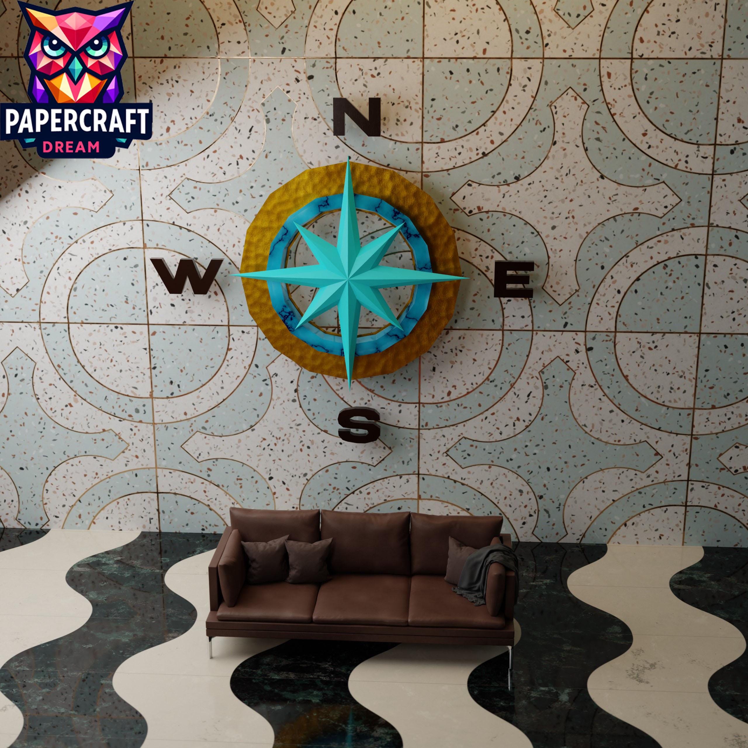 Compass Star 3D Papercraft Big SVG Pdf Dxf- Low Poly Nautical Compass ...