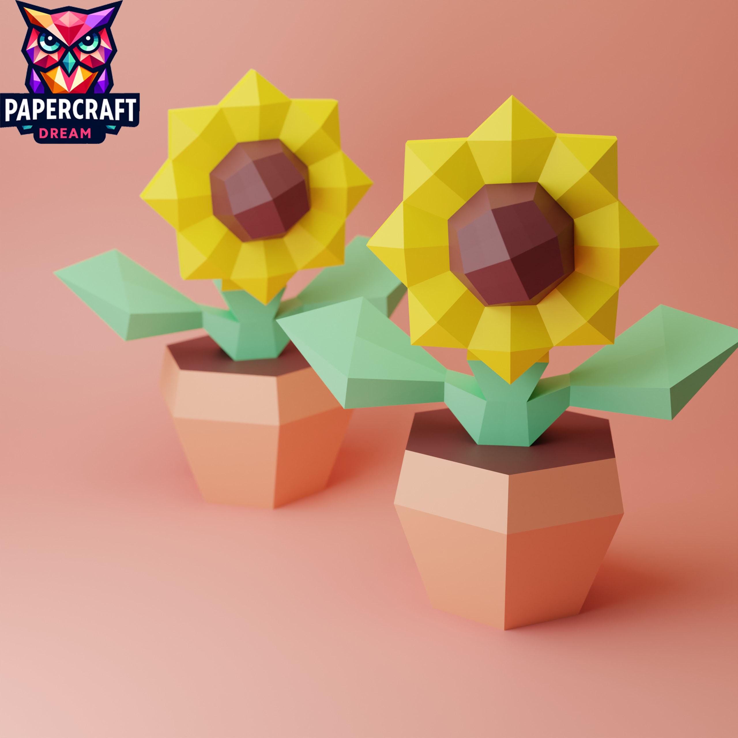 Sunflower Papercraft in Pot – DIY Low Poly Origami Paper Flower Model ...