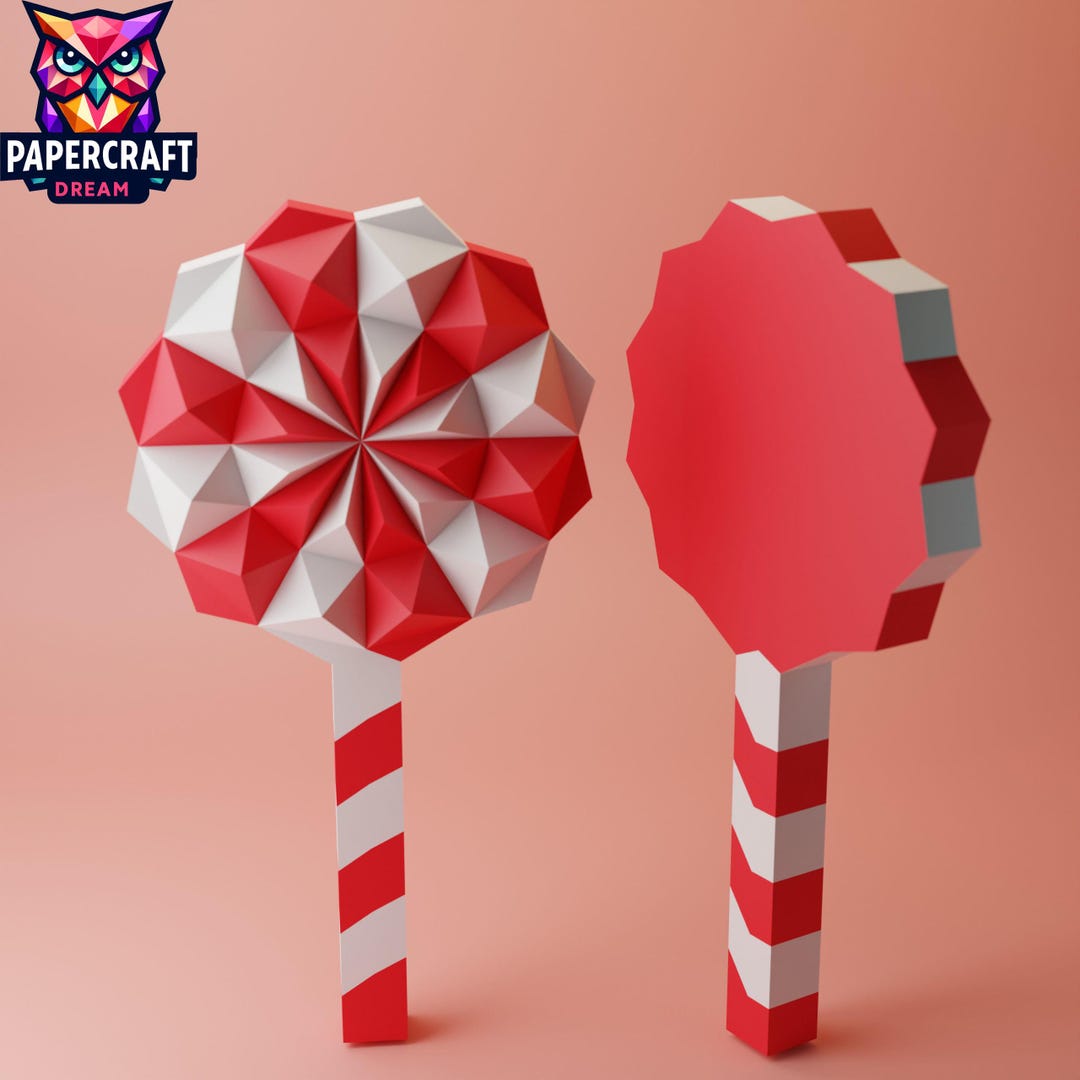 DIY Candy Lollipop Papercraft – Low Poly 3D Model (pdf, Svg, Dxf) - Etsy