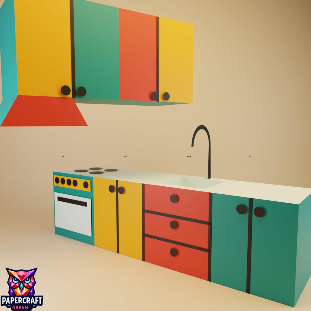 Vintage Kitchen Set Papercraft Template, 3D DIY Model (pdf, Svg, Dxf ...