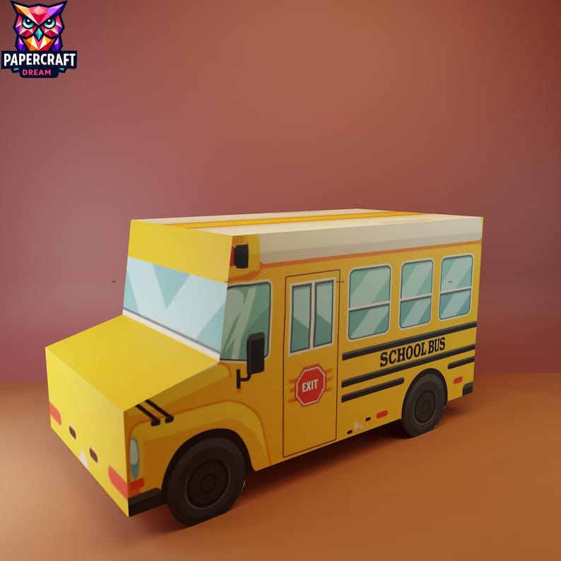 School Bus Colored 3D Papercraft–diy Bus Template,low Poly Cop Car ...