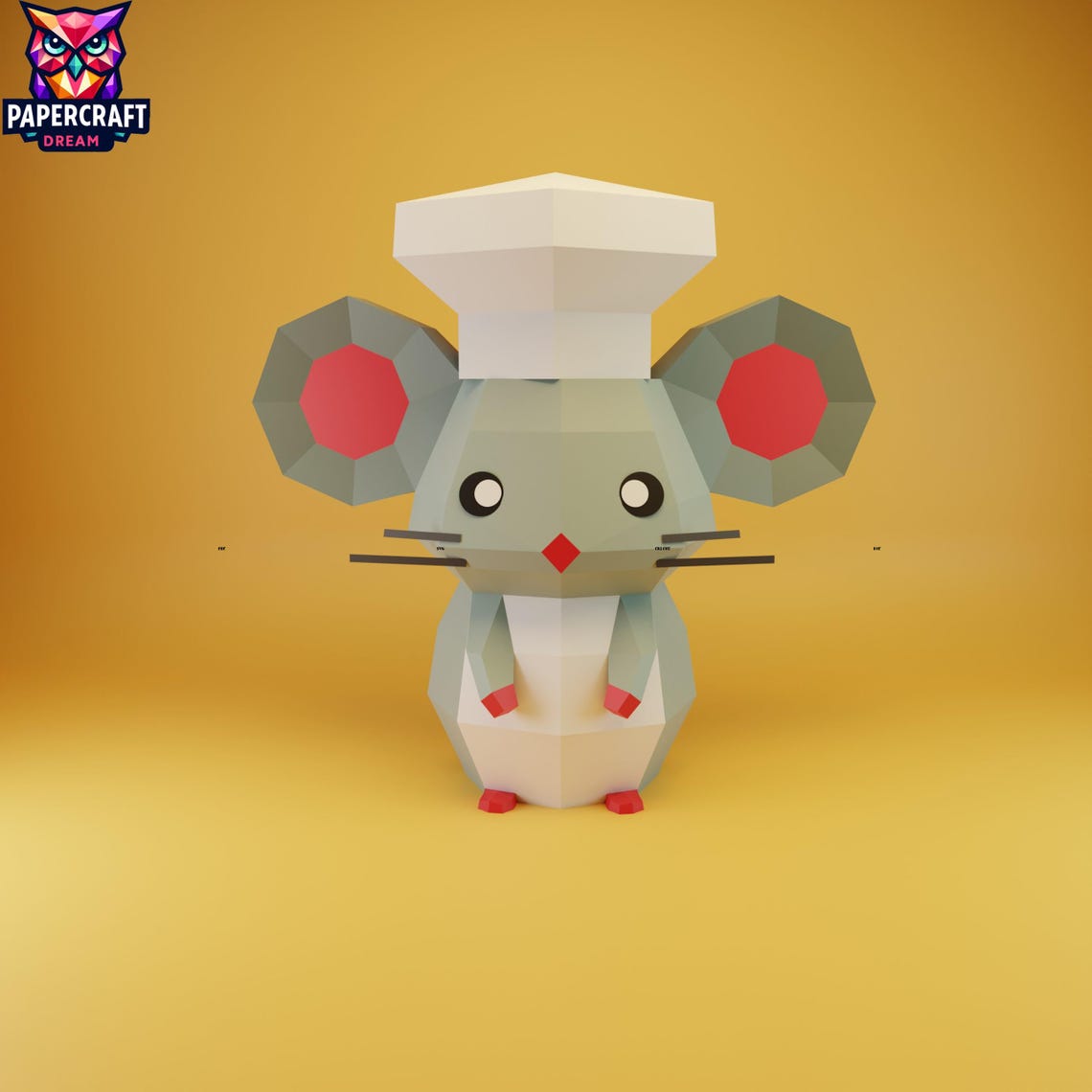 Chef Mouse Papercraft Template, DIY Low Poly Sculpture (pdf, Svg, Dxf ...