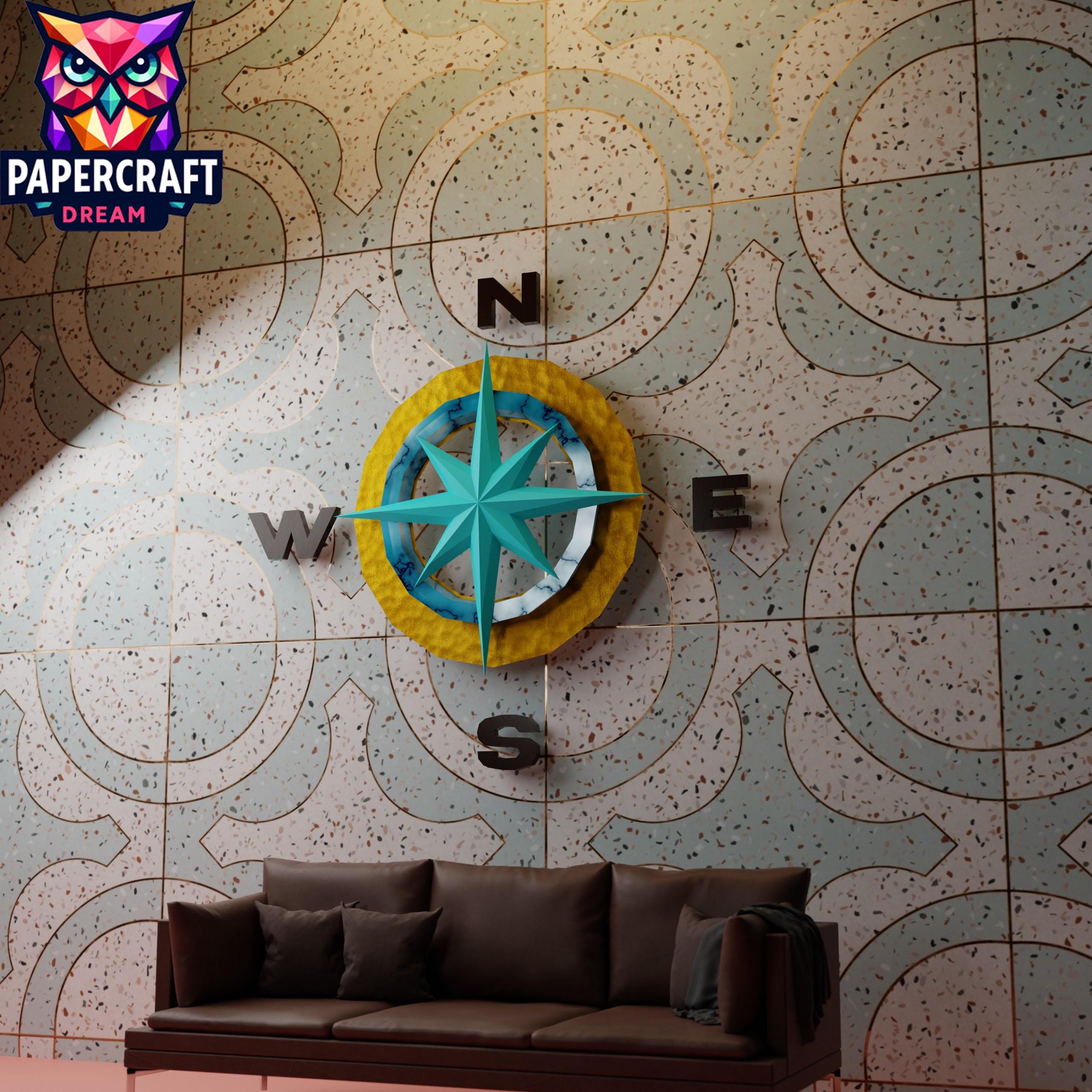 Compass Star 3D Papercraft Big SVG Pdf Dxf- Low Poly Nautical Compass ...