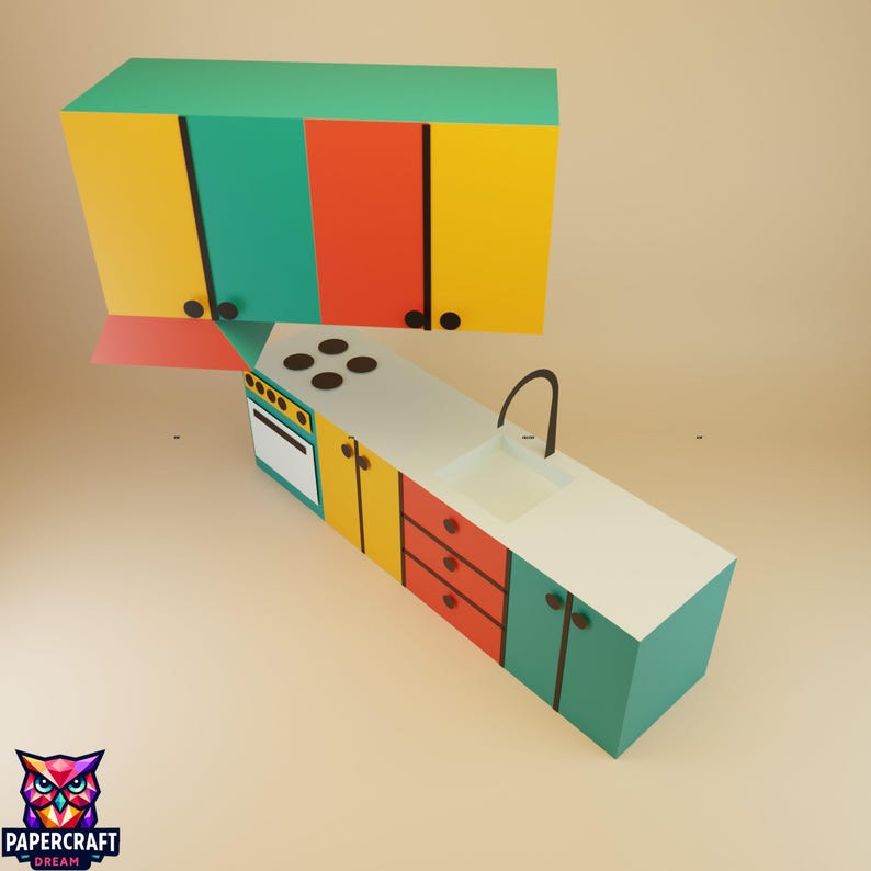 Vintage Kitchen Set Papercraft Template, 3D DIY Model (pdf, Svg, Dxf ...