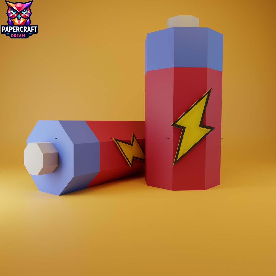 Battery Colored 3D Papercraft–diy Battery Template,low Poly Battery ...