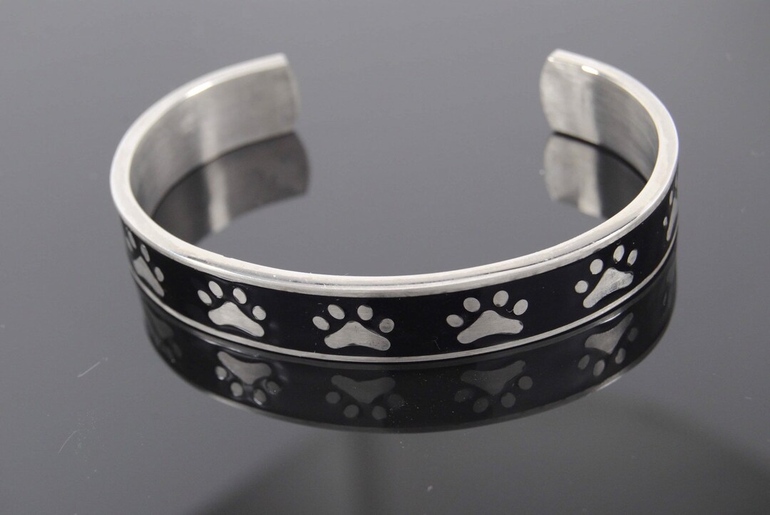 Paw Print Cuff Bracelet, Black With Silver Paws || Dog or Cat Lovers ...