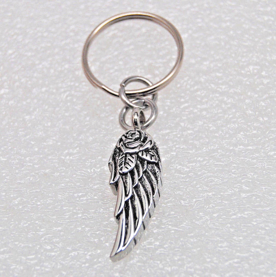 Rose and Angel Wing Key Ring Ashes Keepsake || Engraveable Cremation ...