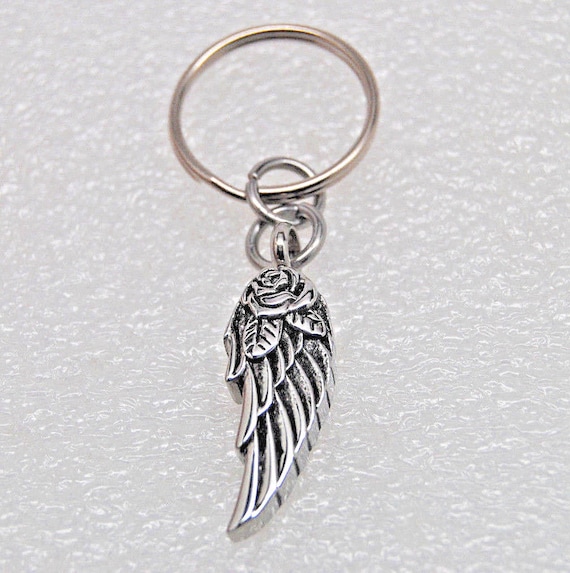 Rose and Angel Wing Key Ring Ashes Keepsake Engraveable | Etsy