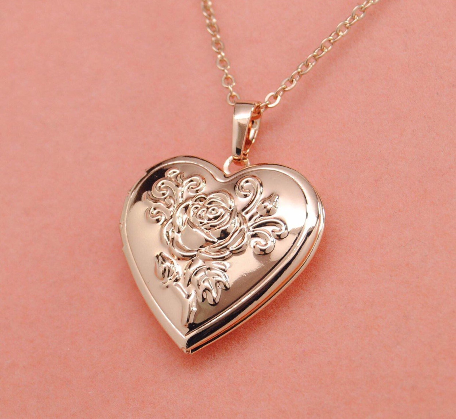 Roses Picture Locket Necklace Rose Gold Over Stainless | Etsy