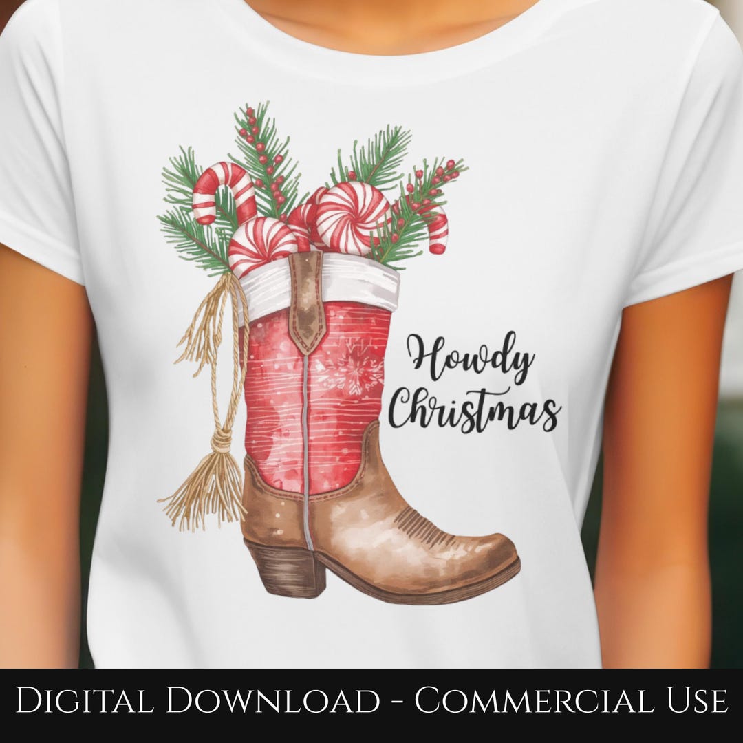 Howdy Christmas Cowboy Boot Stocking PNG, Western Christmas Sublimation ...