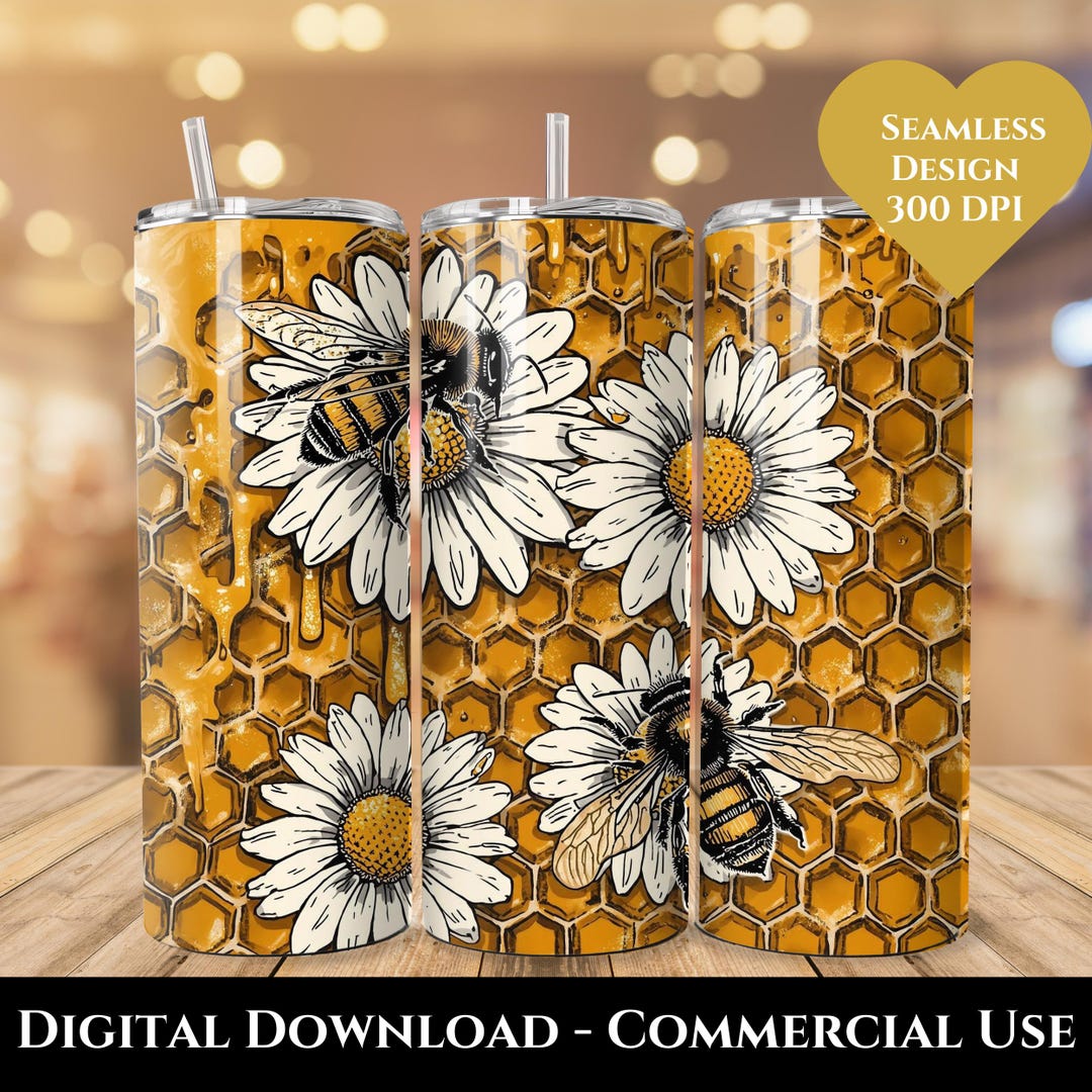 Tattoo Style Bee & Daisy Honeycomb PNG, Neo Traditional Honeybee ...