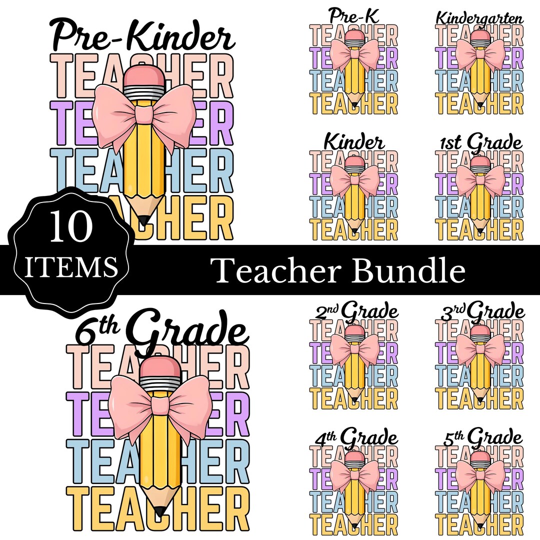 Teacher Coquette Pencil PNG Bundle, Back to School PNG Bundle, Teacher ...