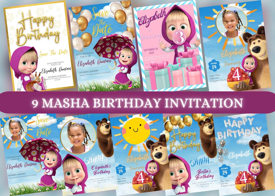 Personalized Masha and the Bear Birthday Invitation Template a Unique ...