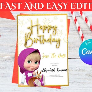 Personalized Masha and the Bear Birthday Invitation Masha Party for ...