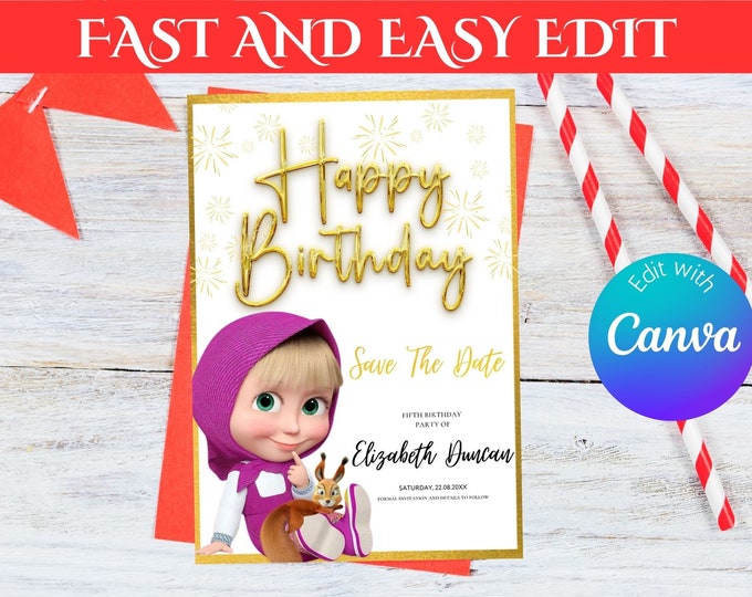 Personalized Masha and the Bear Birthday Invitation Masha Party for ...