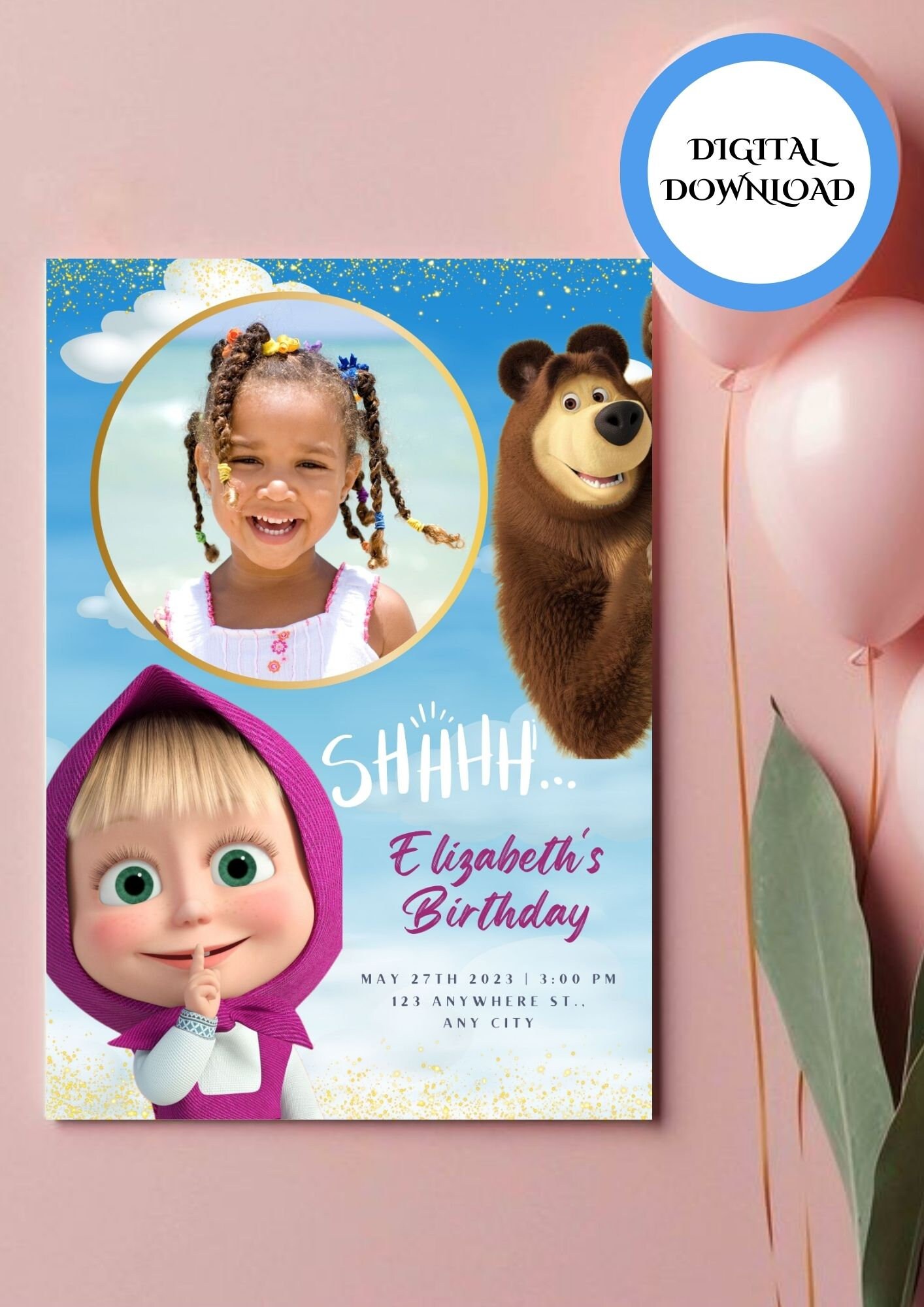Personalized Masha and the Bear Birthday Invitation Masha Party for ...