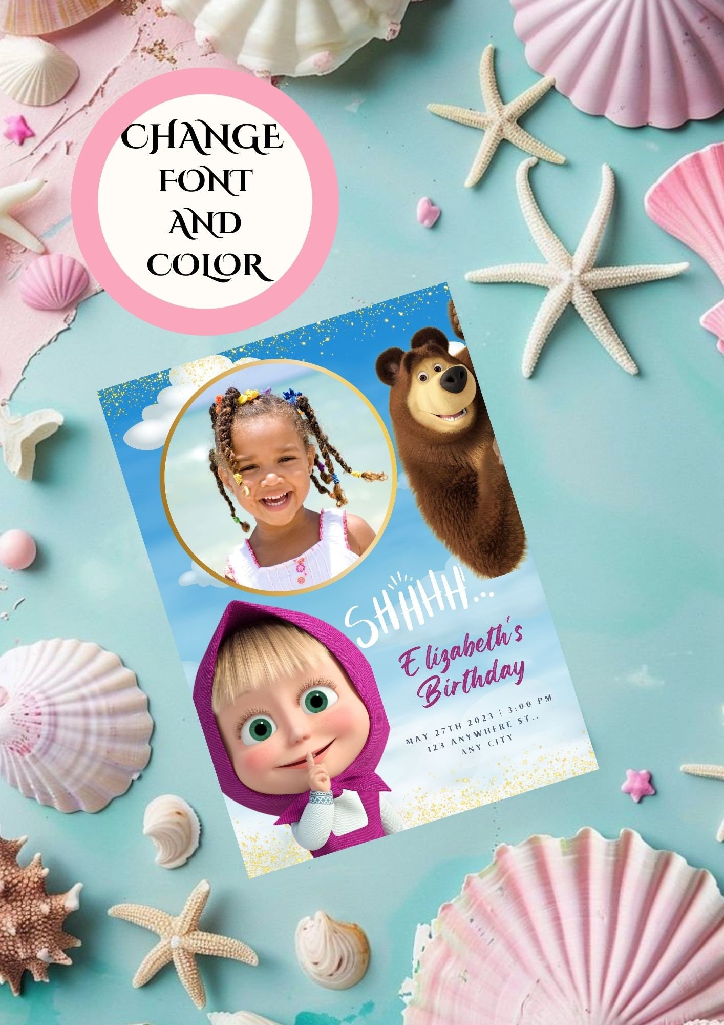 Personalized Masha and the Bear Birthday Invitation Masha Party for ...