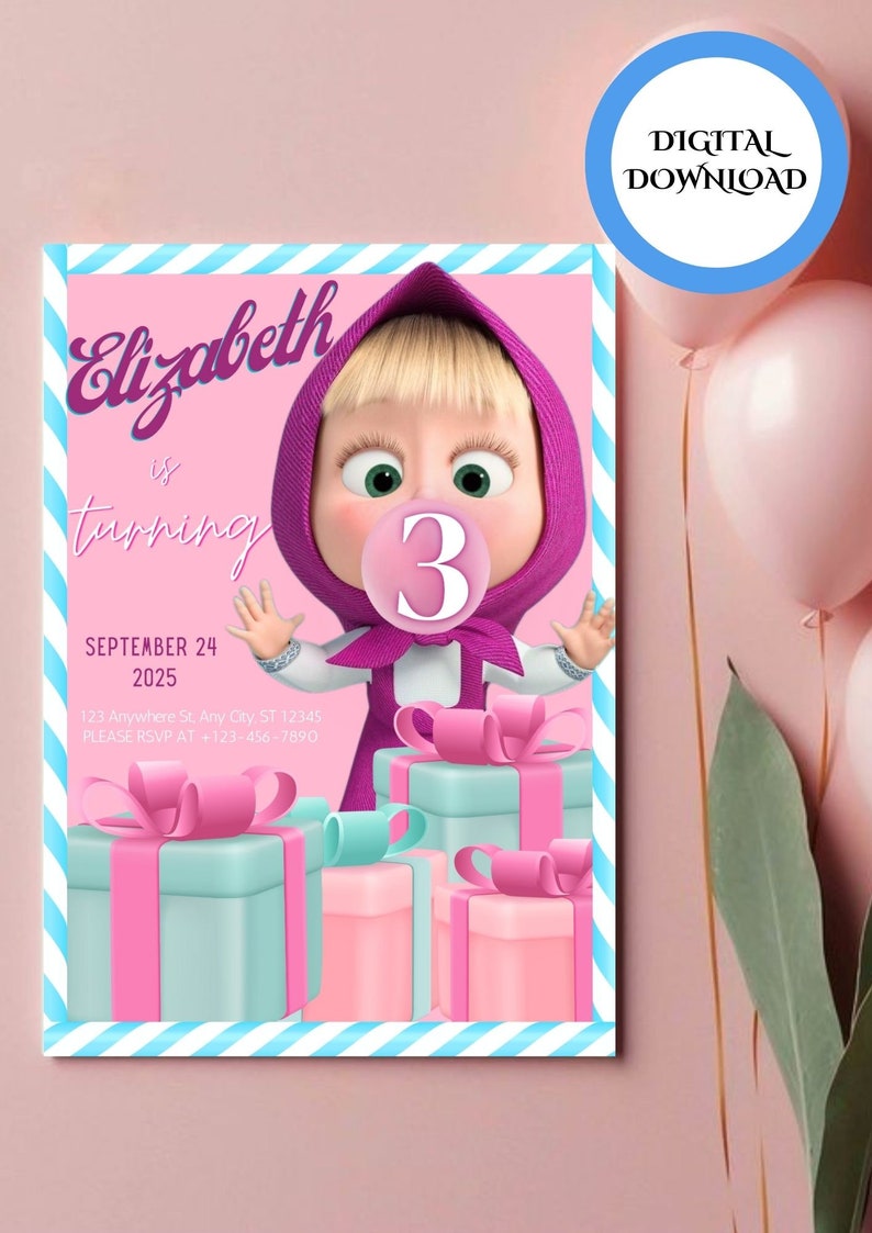 Personalized Masha and the Bear Birthday Invitation Masha Party for ...