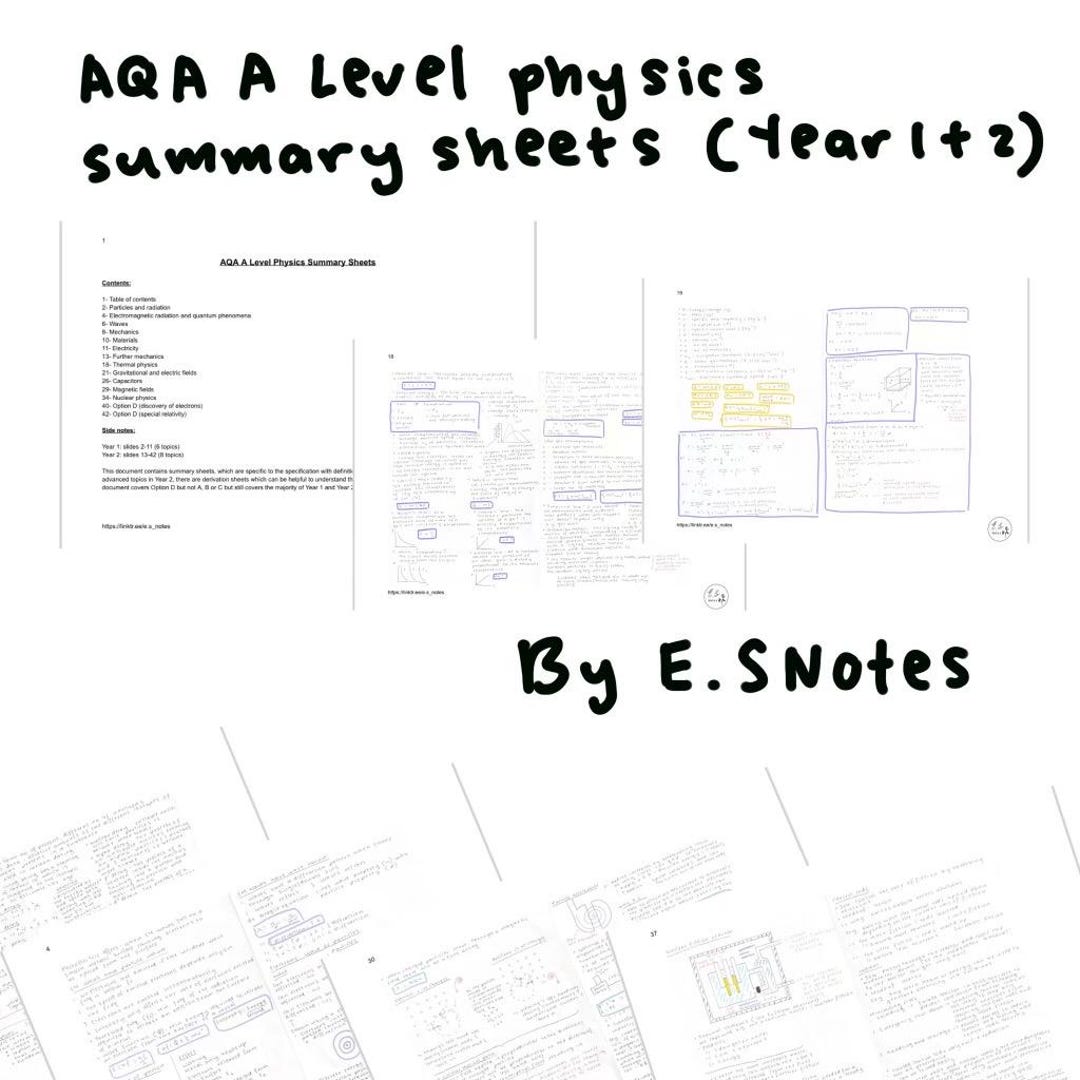 AQA A Level Physics Summary Sheets (year 1+2) - Etsy