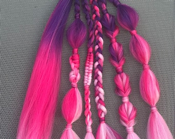 Purple Light Blue Light Pink Festival Braided Ponytails, Bubble Braids ...