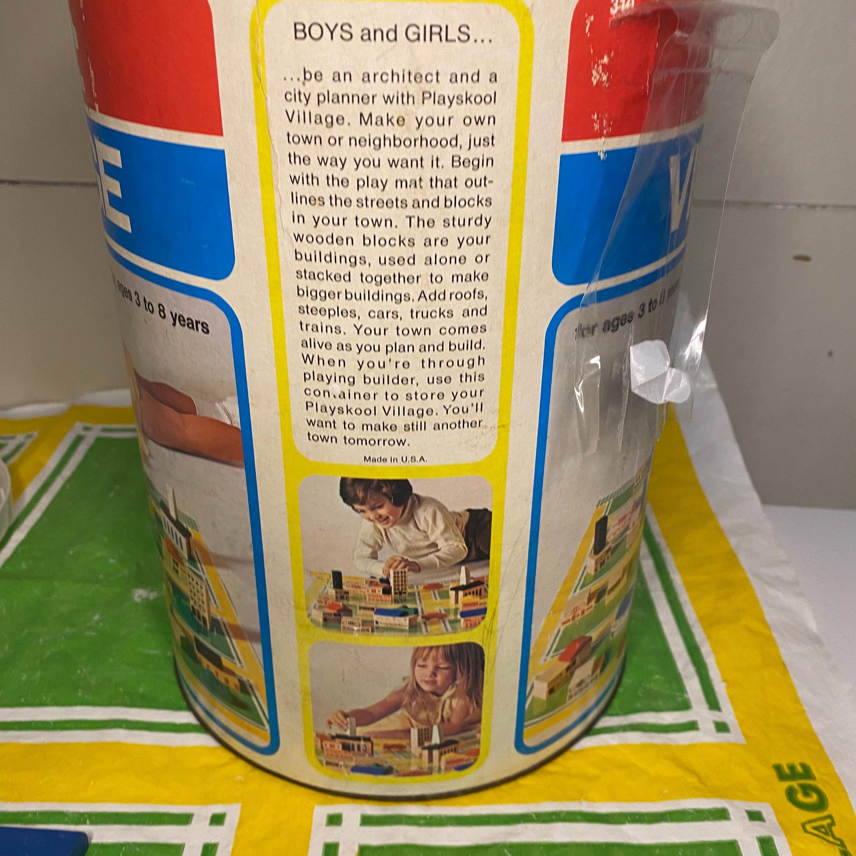 Vintage Playskool Village Wooden Block Town With Play Mat #310 Train ...