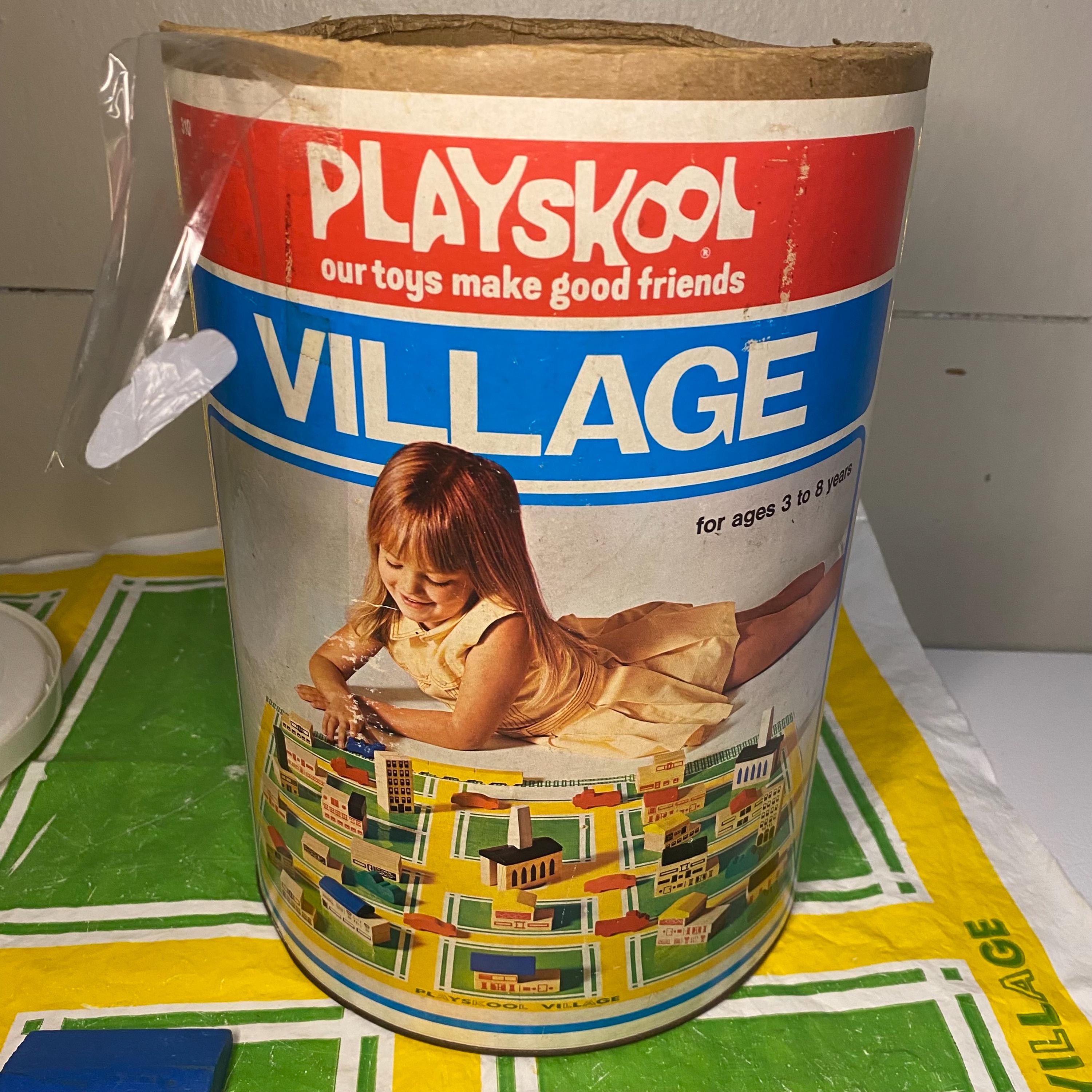 Vintage Playskool Village Wooden Block Town With Play Mat #310 Train ...