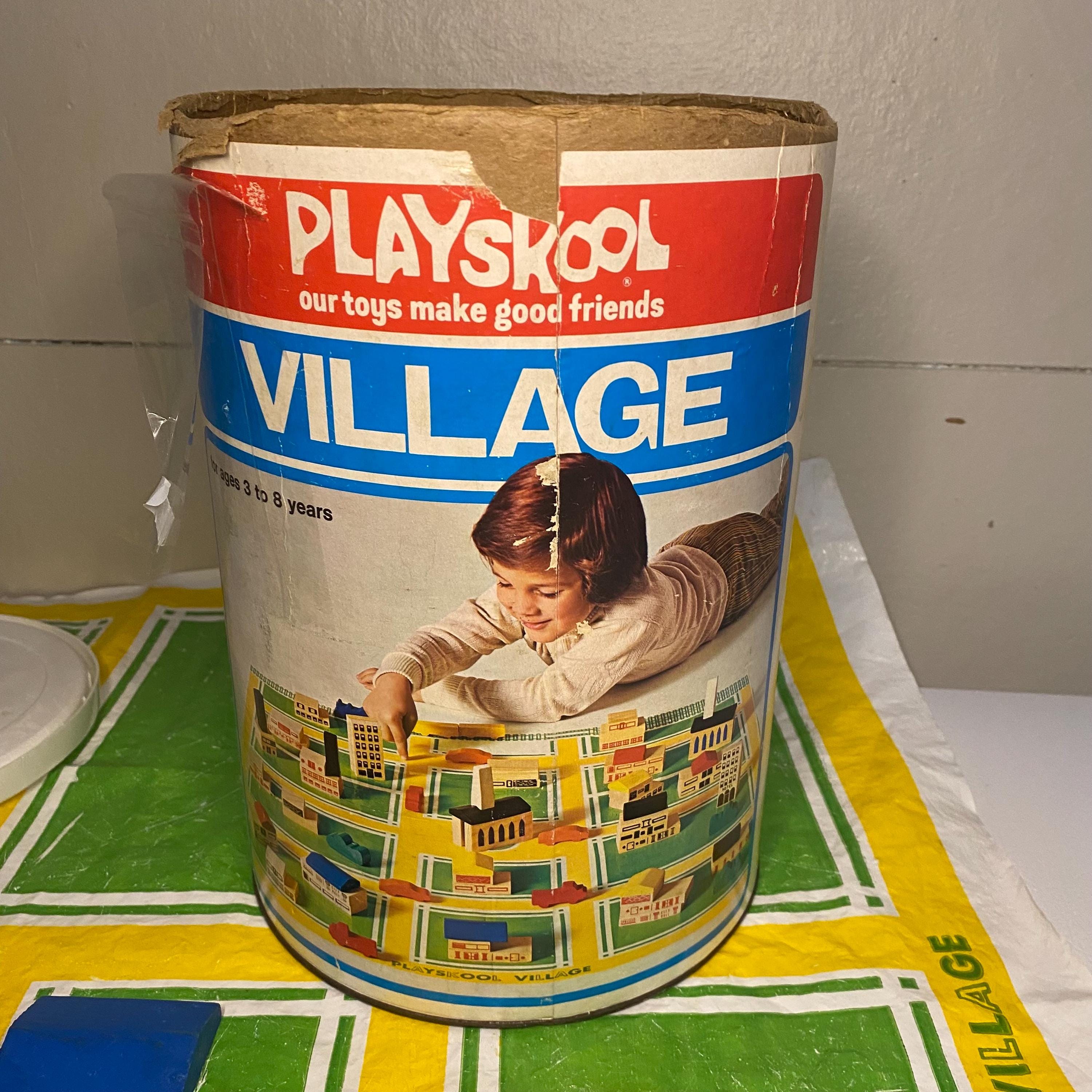 Vintage Playskool Village Wooden Block Town With Play Mat #310 Train ...