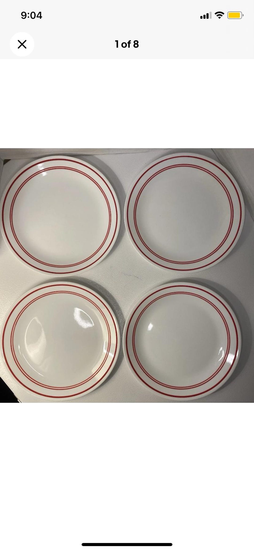 Set of 4 Corelle Vitrelle Classic Red Stripe Cafe Dinner Plates 10 1/4 ...