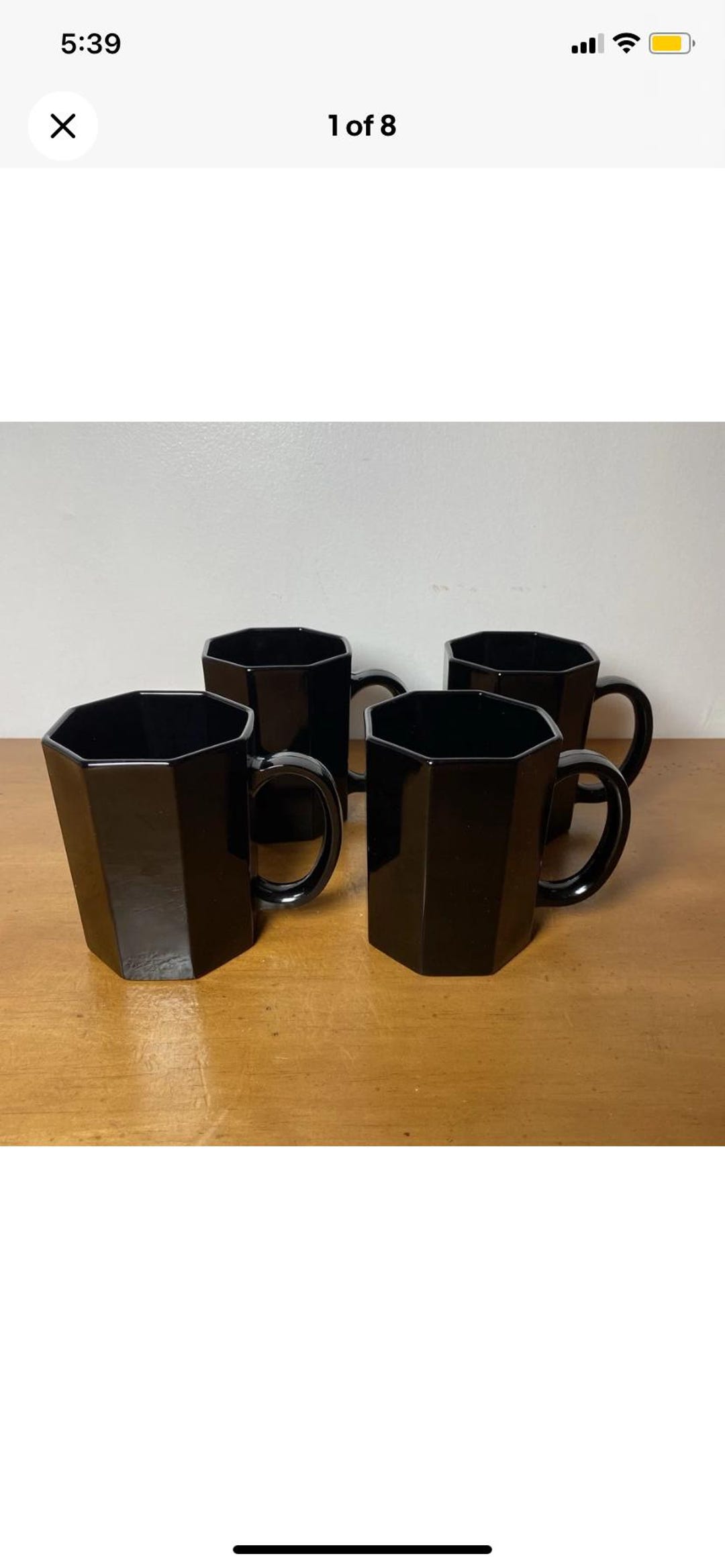 Arcoroc Octime Black Glass Octagon Set of 4 Glasses Coffee Mugs France ...