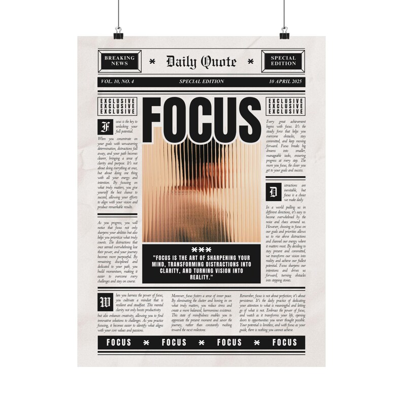 Focus Poster | Newspaper Poster | Daily Quote | Satin Poster - Etsy