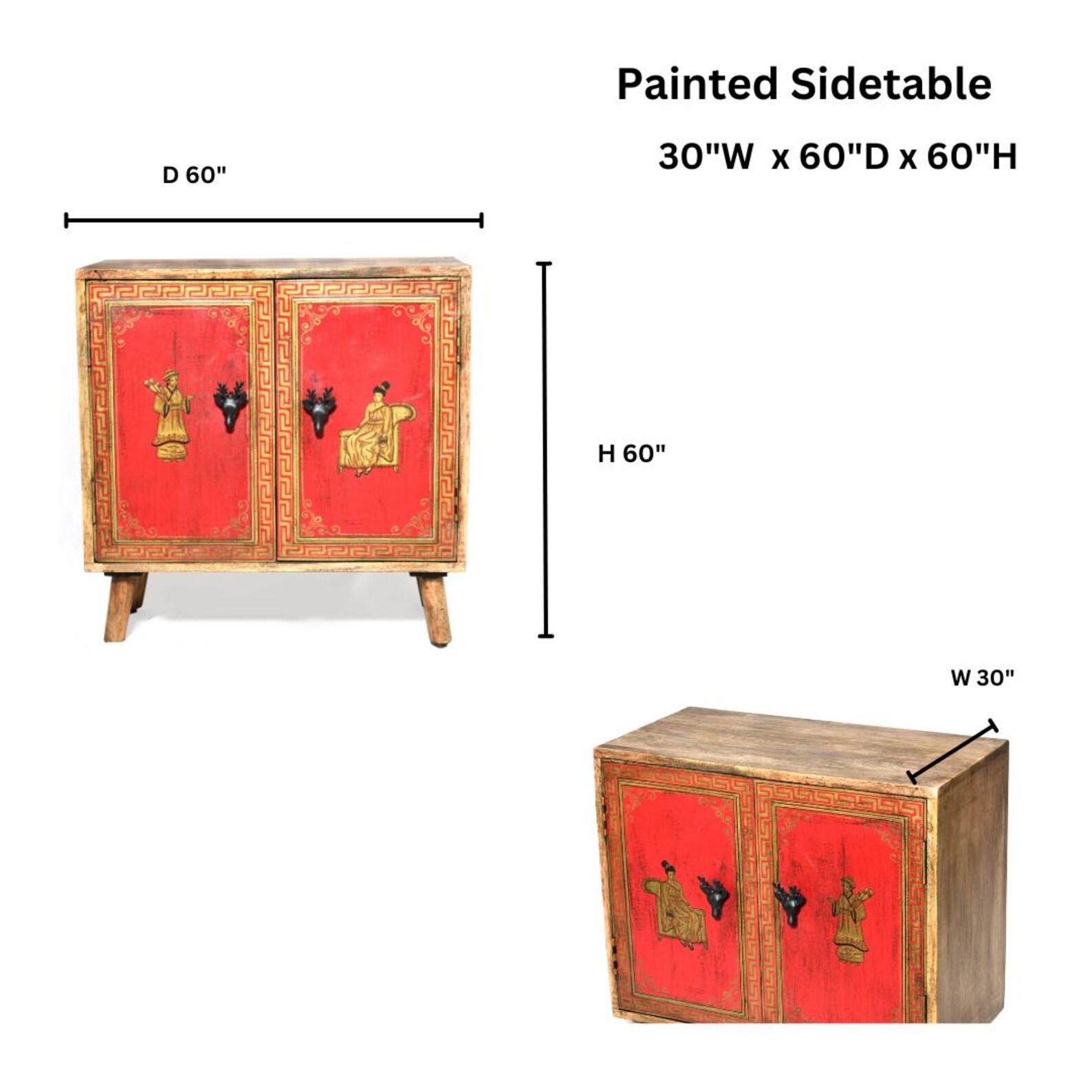 Rustic Red Colored Night Stand, Chinese Charm Handpainted Sidetable ...
