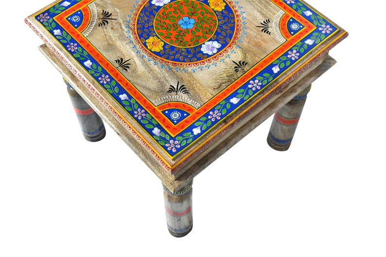 Rajasthani Art Inspired Square Table, Colorful Bohemian Coffee Table ...