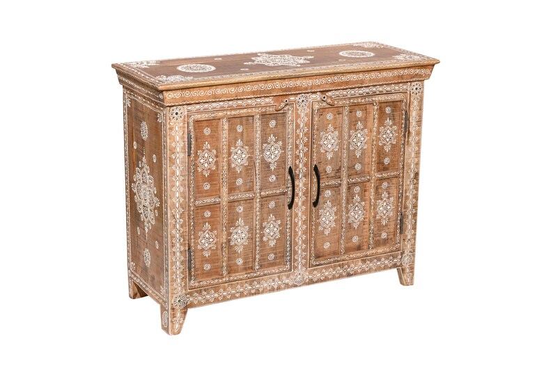 Hand-painted Wooden Sideboard, Intricate Ethnic Floral Design, Bohemian ...
