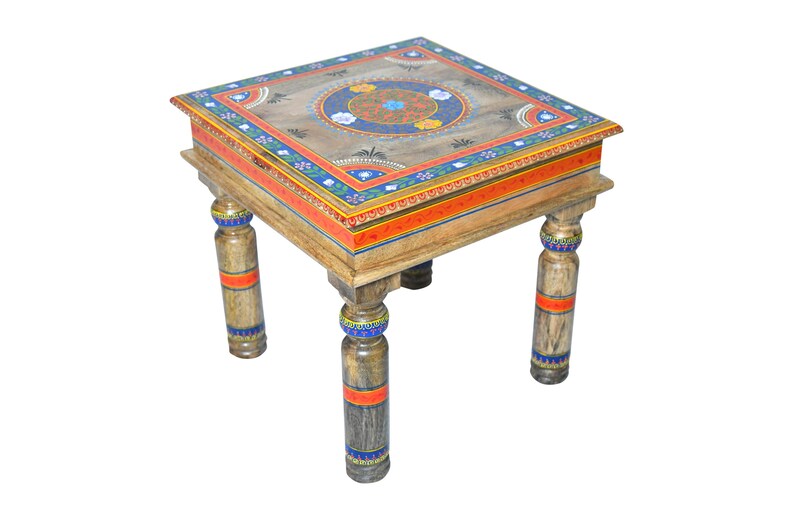 Rajasthani Art Inspired Square Table, Colorful Bohemian Coffee Table ...