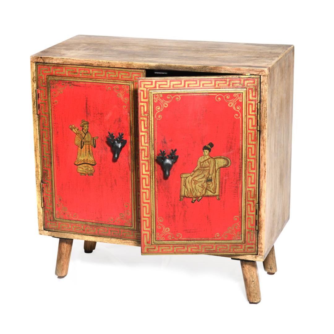 Rustic Red Colored Night Stand, Chinese Charm Handpainted Sidetable ...