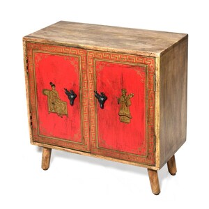 Rustic Red Colored Night Stand, Chinese Charm Handpainted Sidetable ...