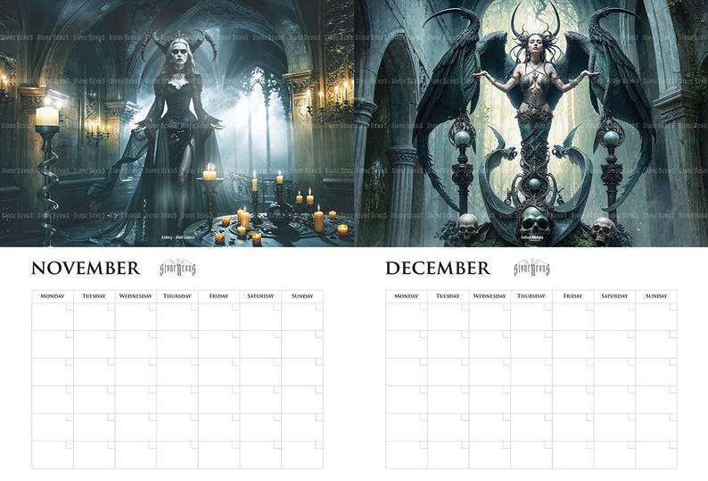 Gothica II Any Year Calendar - Etsy