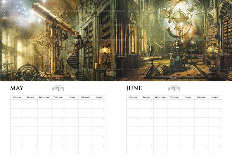 Steampunk & Dark Academia Any Year Calendar - Etsy
