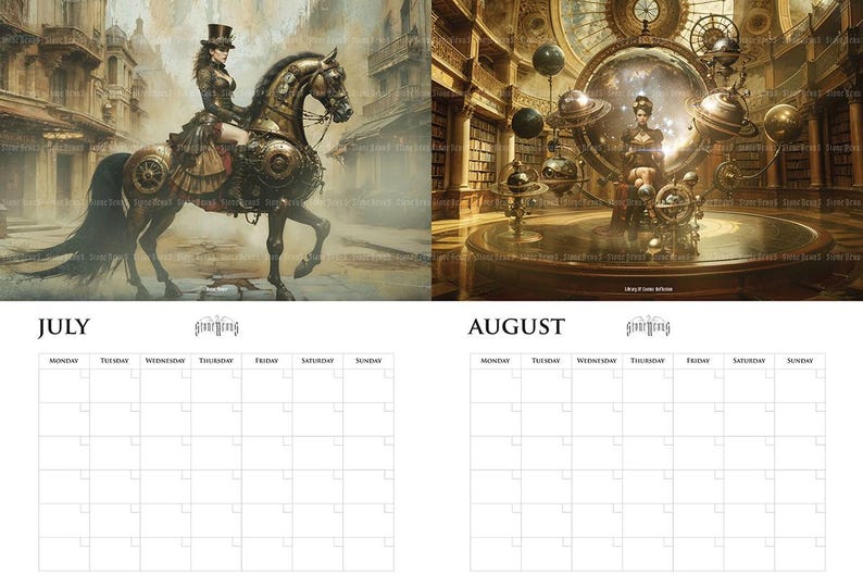 Steampunk & Dark Academia Any Year Calendar - Etsy