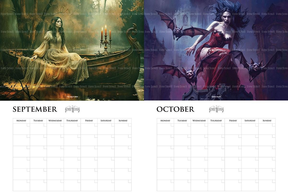 Gothica II Any Year Calendar - Etsy