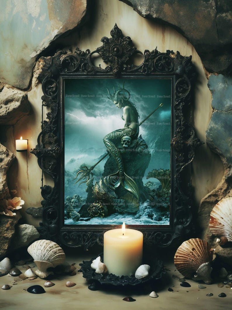 Gothic Siren Art Print: Dark Impressionist Mermaid Seascape - Etsy