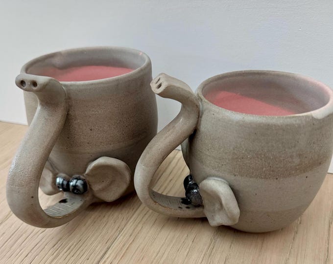 TWO Elephant Hand Made Ceramic (pottery) Mugs With Trunk Handles - Etsy