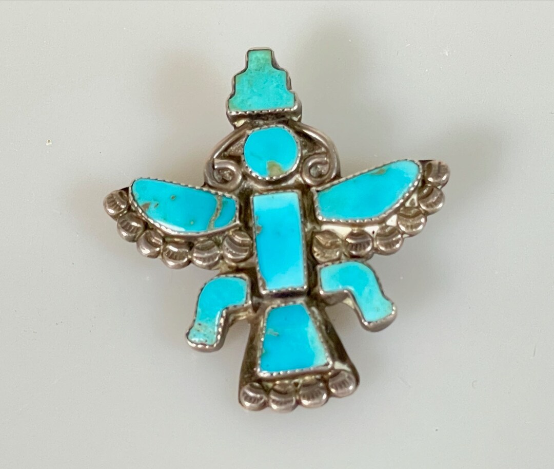Zuni Vintage Turquoise Thunderbird Pin / Brooch 50s Small CG - Etsy