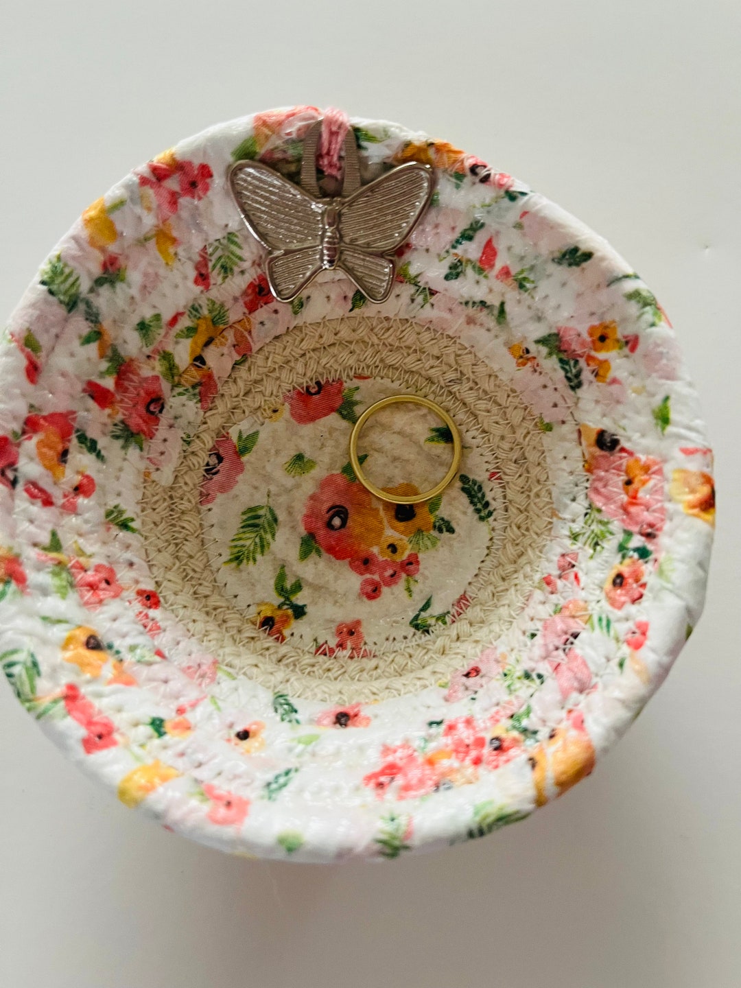 Small Girly Floral Rope Bowl Pink and White Flowers Ring Bowl - Etsy